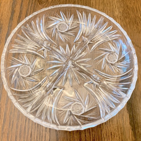 Dining | Vintage Crystal Round Divided Candy Dish W Pinwheels Stars ...